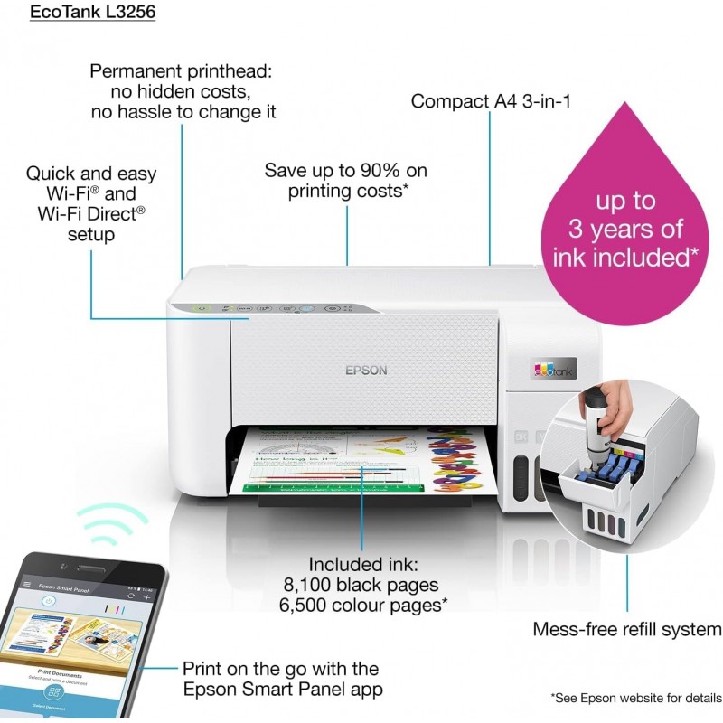 Epson EcoTank L3256 A4 Wi-Fi All-in-One Ink Tank Printer